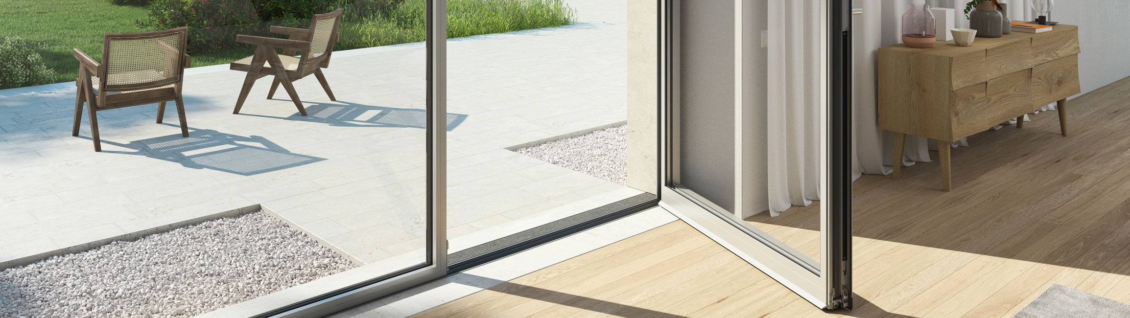 Barrier-free window doors with zero level threshold