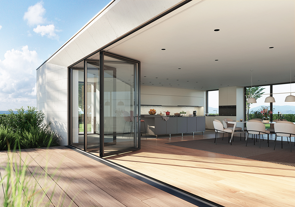 Neues Aluminium-Faltschiebesystem Schüco AS FD 75/90.HI